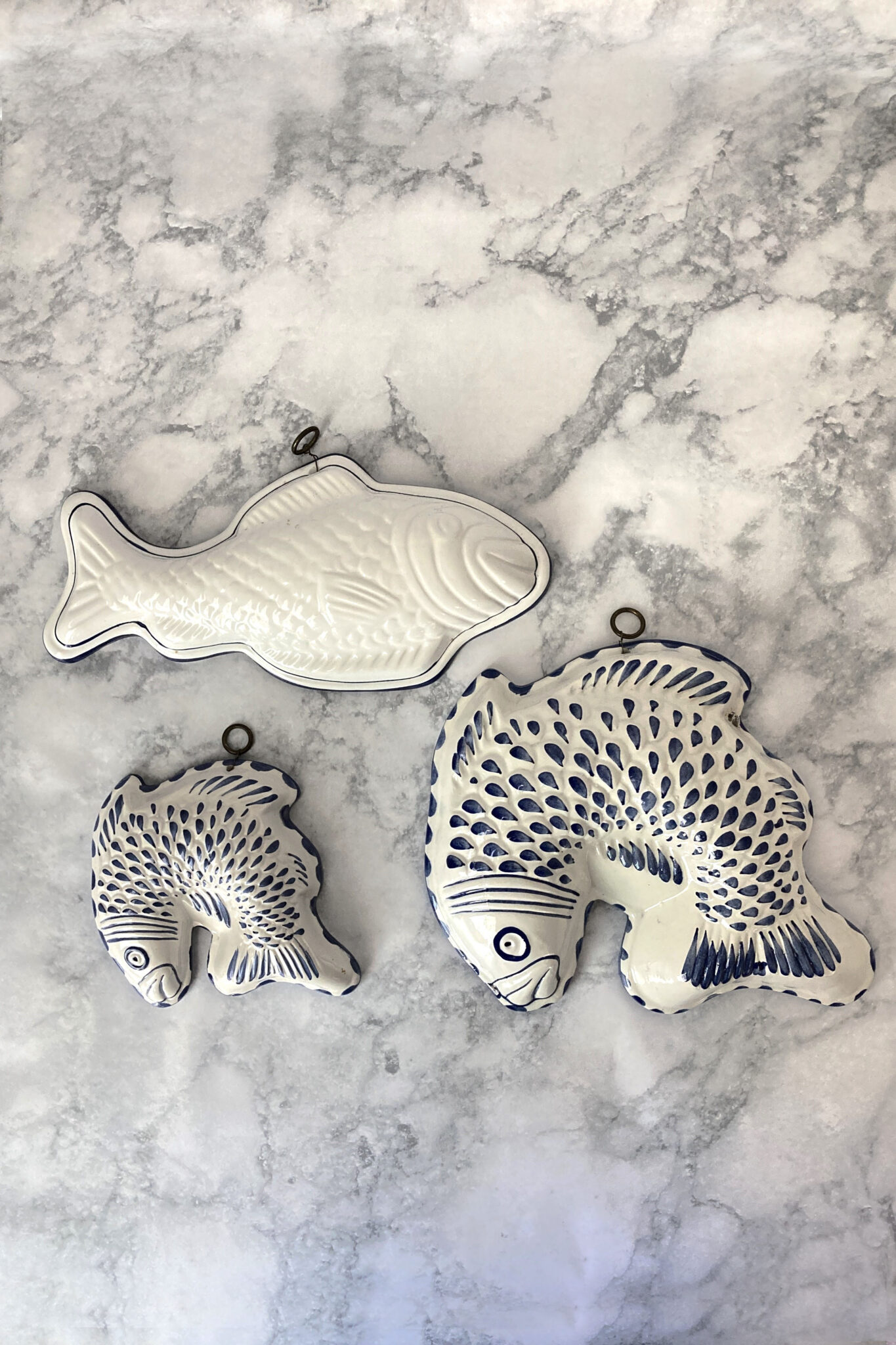 Vintage Blue and White Ceramic Fish Molds for Wall Display Set of 3 ...