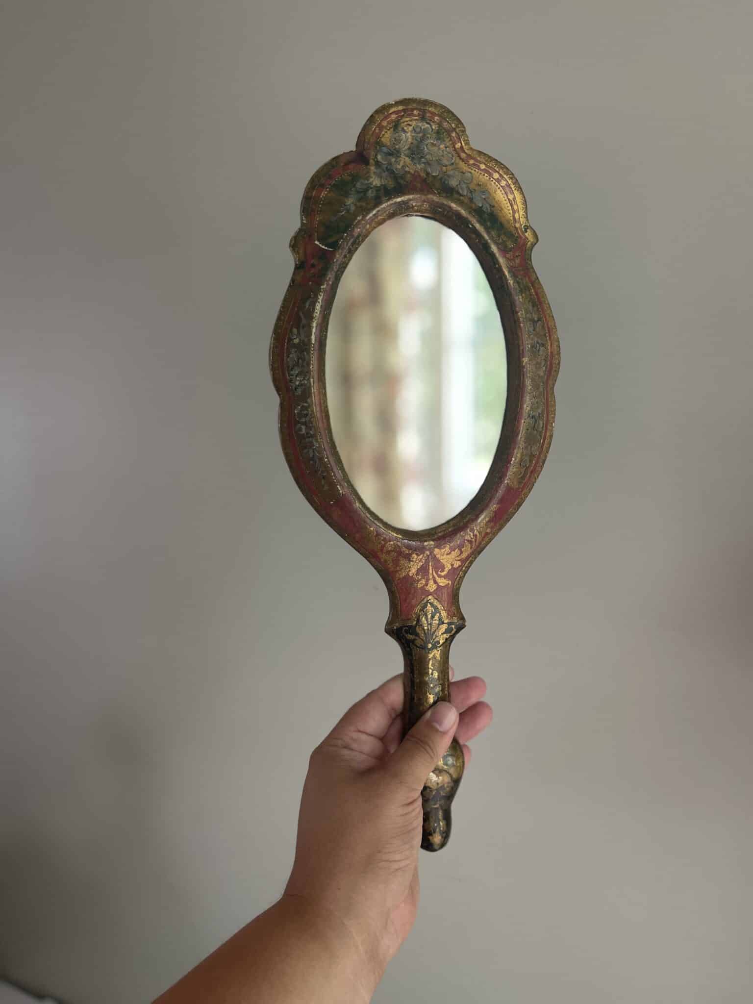 Antique Wood Hand Mirror