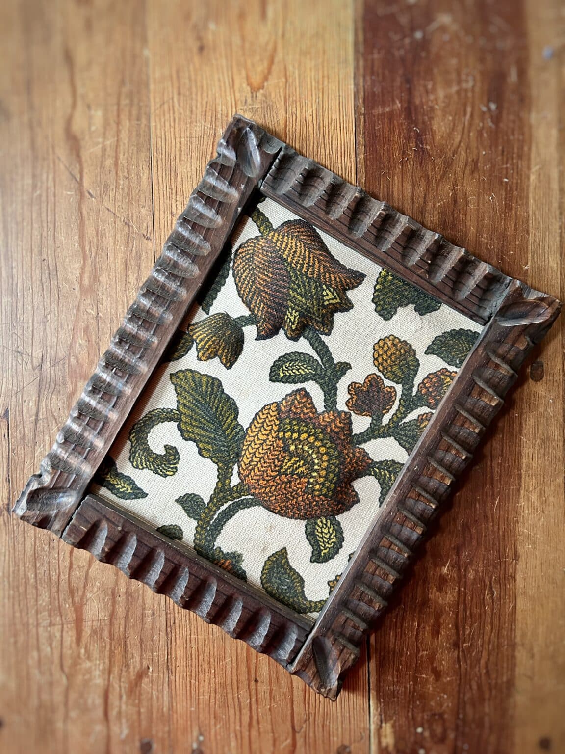 Fabric Art in Carved Frame | Vintage Keepers