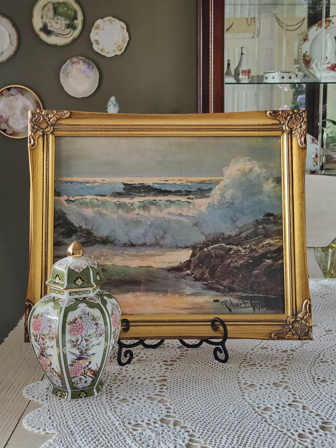 Robert Wood Seascape Wave Print in Gold Frame w/glass | Vintage Keepers