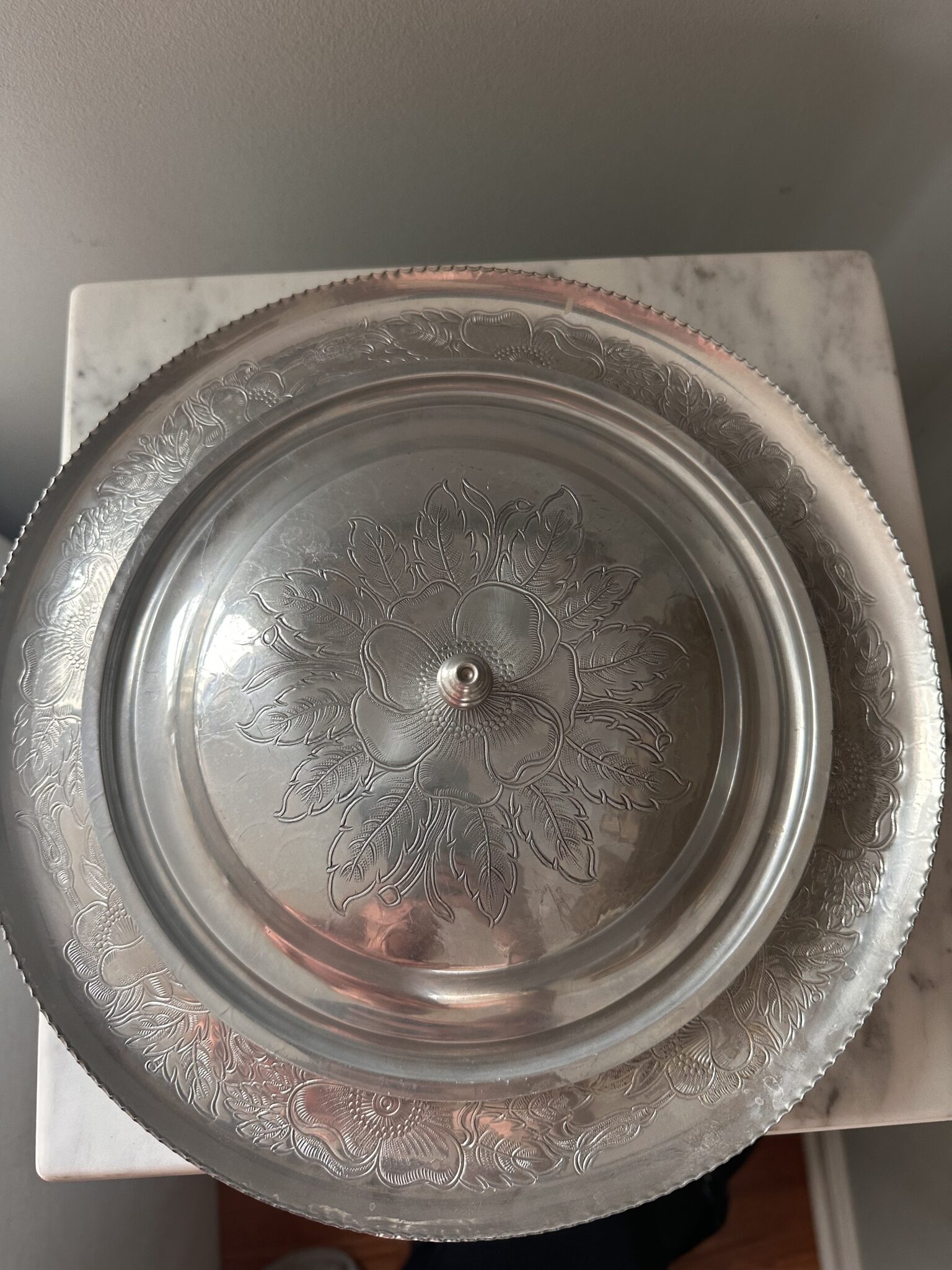 Aluminum etched serving plate | Vintage Keepers