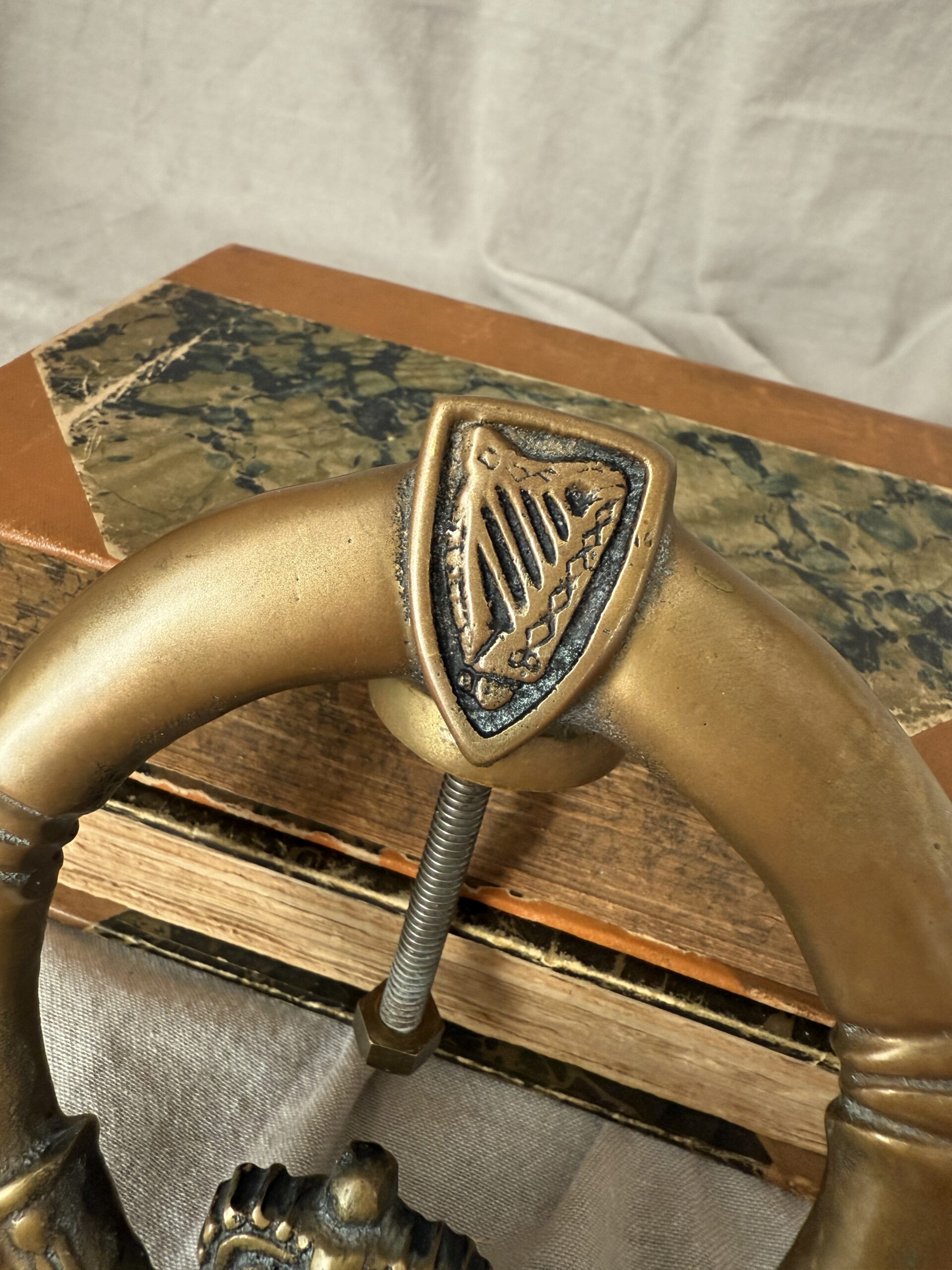 Vintage Brass Claddagh Door Knocker with Irish Harp 5.25″ | Vintage Keepers