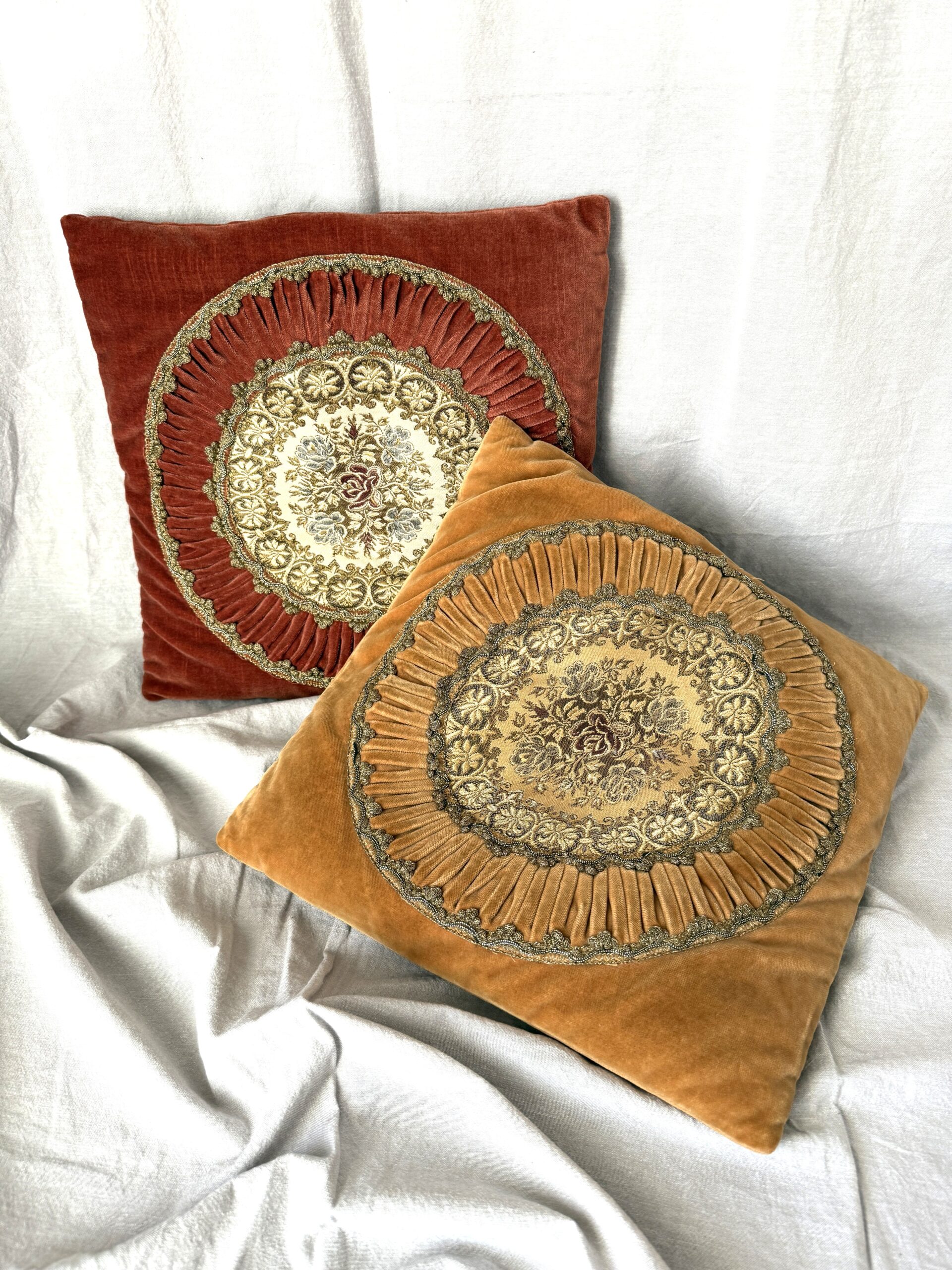 Vintage Velvet Throw Pillows with Brocade Inserts and Metallic Gold ...