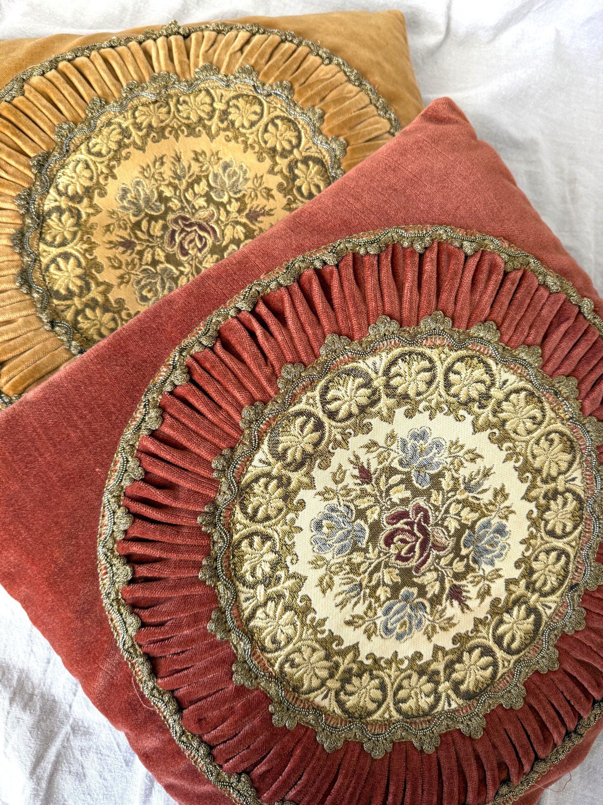 Vintage Velvet Throw Pillows with Brocade Inserts and Metallic Gold ...