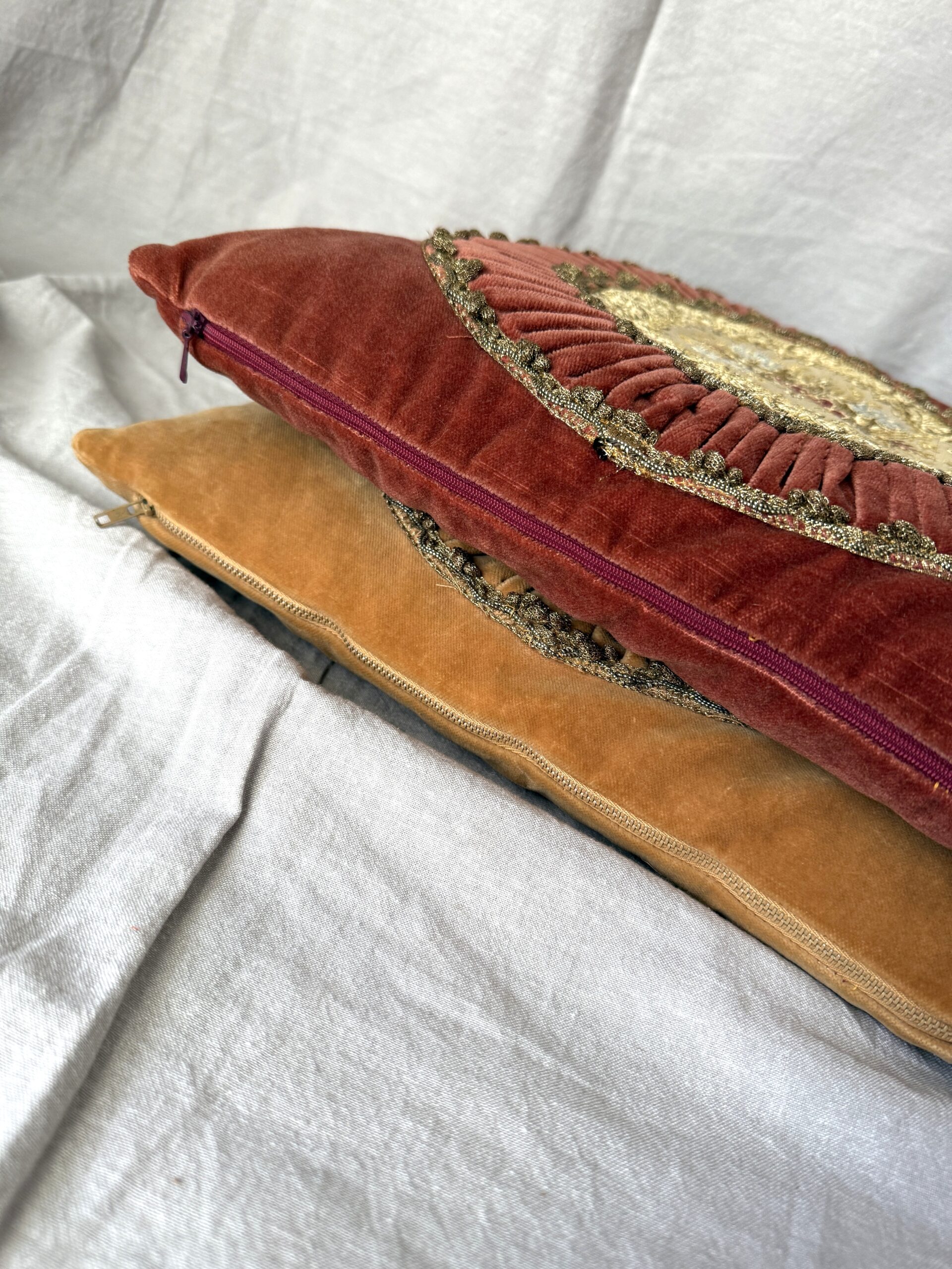 Vintage Velvet Throw Pillows with Brocade Inserts and Metallic Gold ...